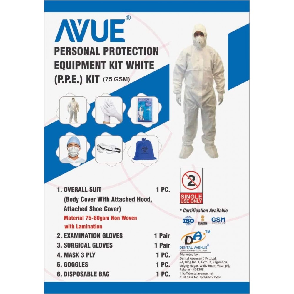 Buy Covid Protective White PPE Kit - 75 GSM Dental Avenue ...